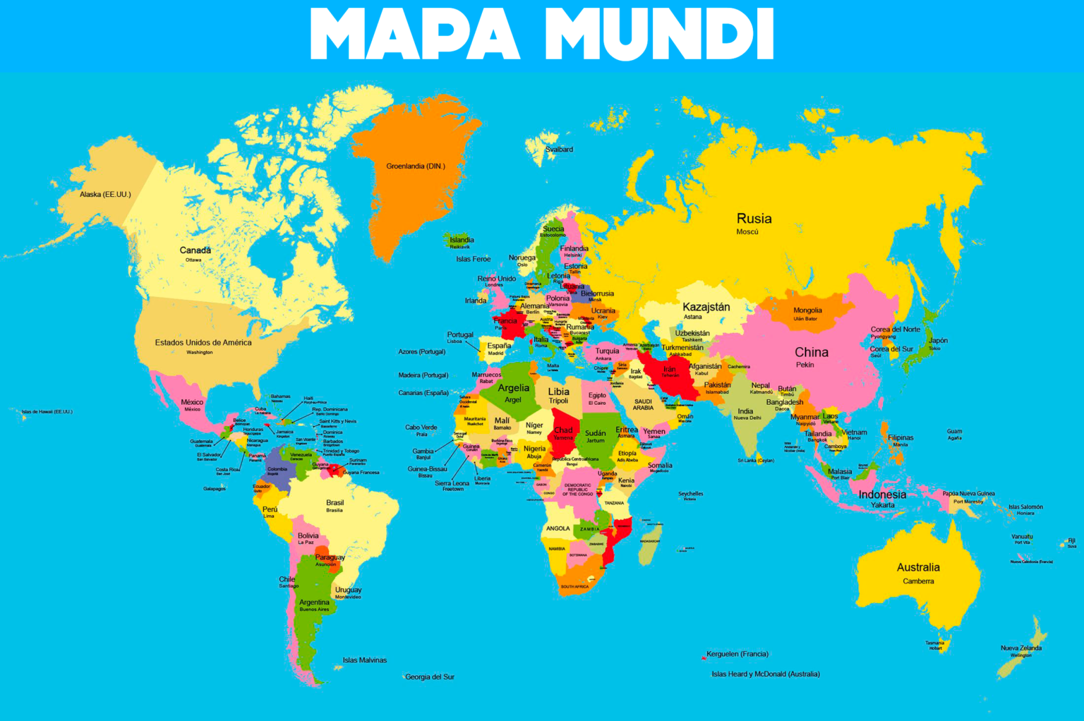 Mapa Mundi para colorir e imprimir em PDF (Grátis e Fácil)