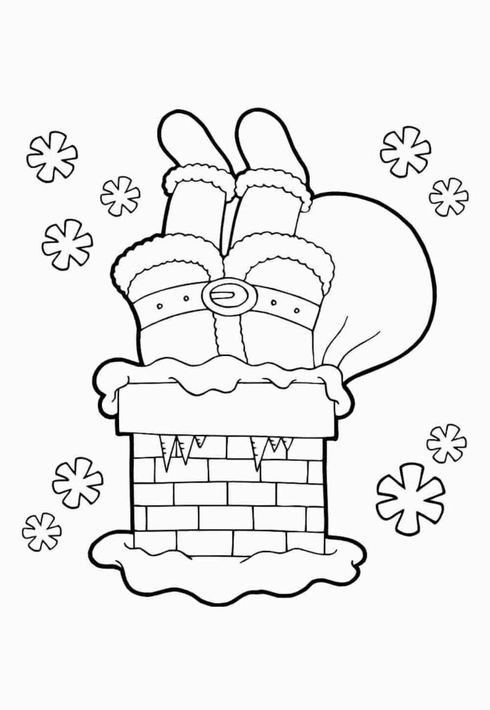 Desenhos do Papai Noel na Chaminé para Colorir e Imprimir